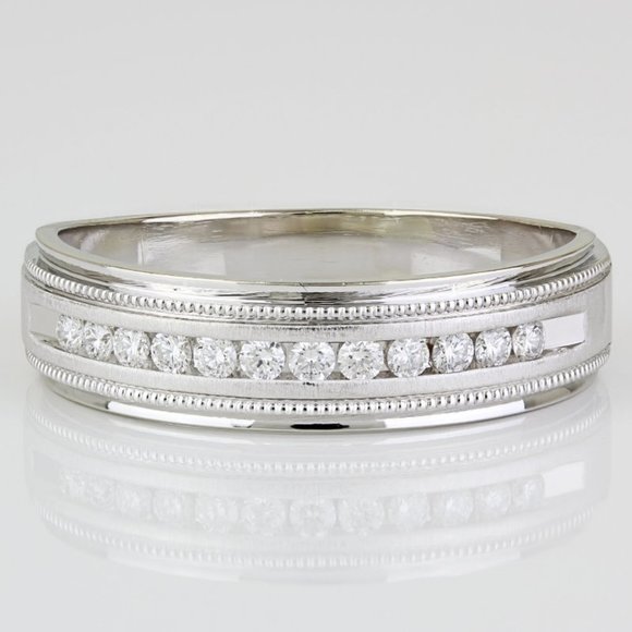 Accessories | Mens 14k White Gold Milgrain Diamond Anniversary Ring ...